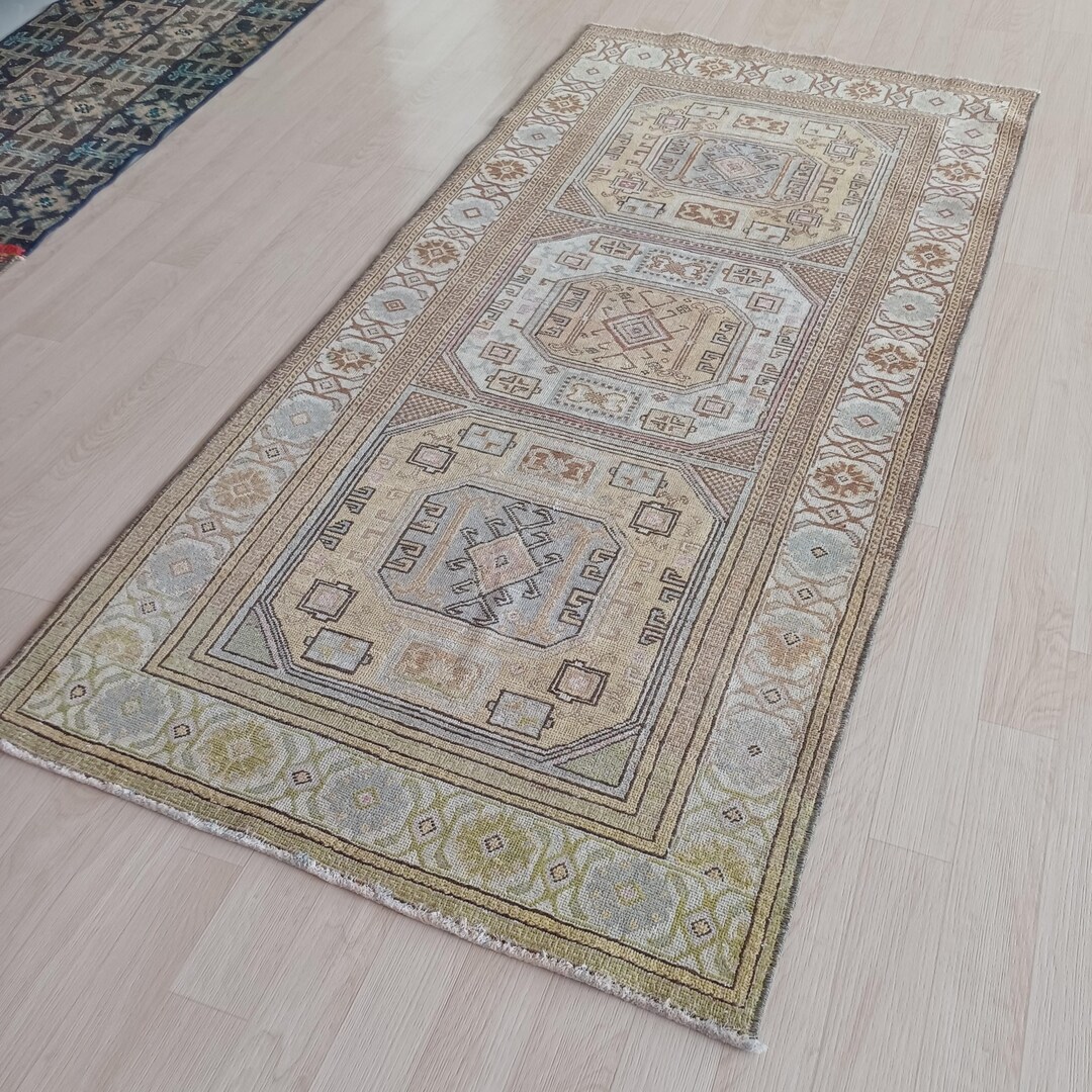 3x6 Beige Brown Vintage Turkish Rug, 3x6 Oushak Area Rug, Hand Knotted ...