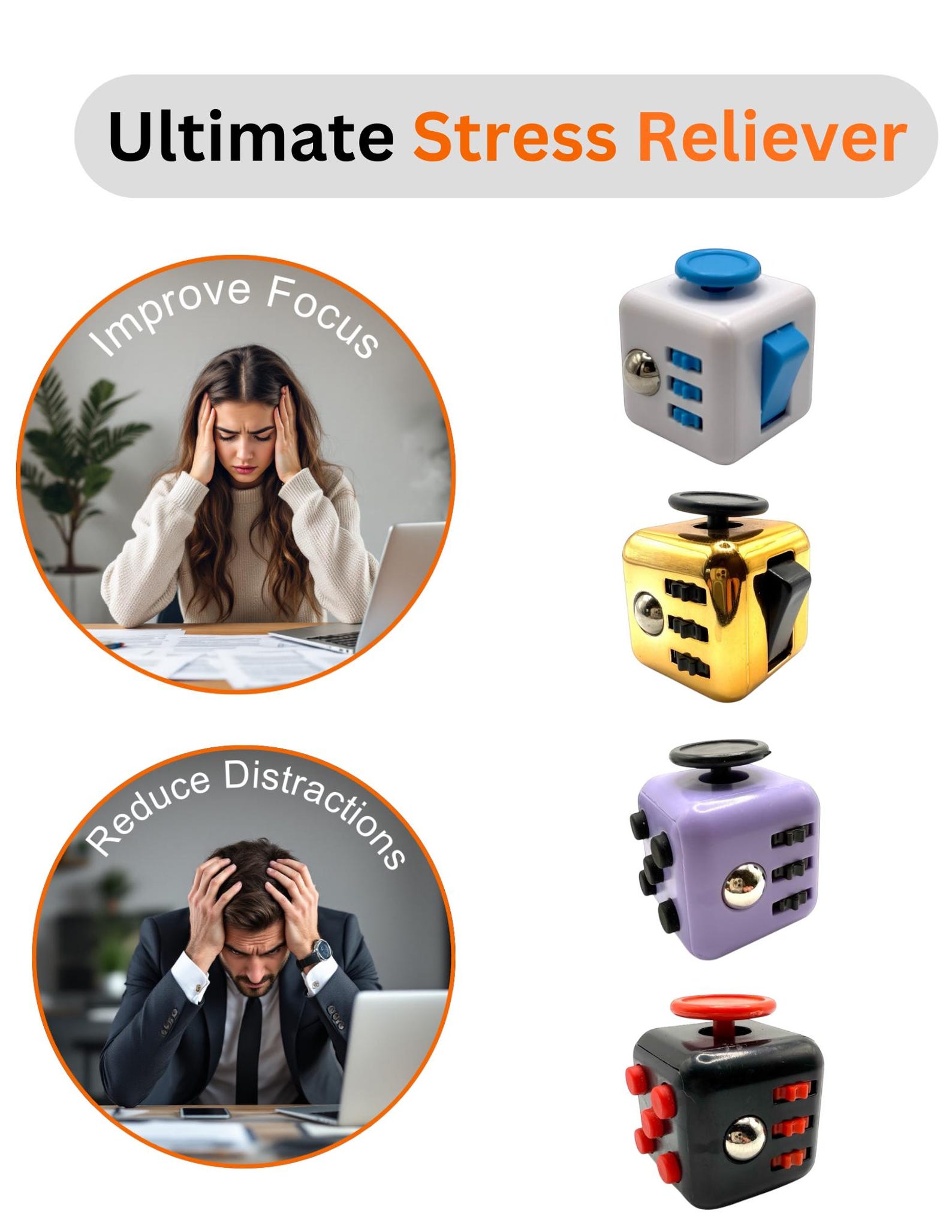 Fidget Cube (click, Spin, Flip, Glide, Roll, Breathe) Fidget Toy ...