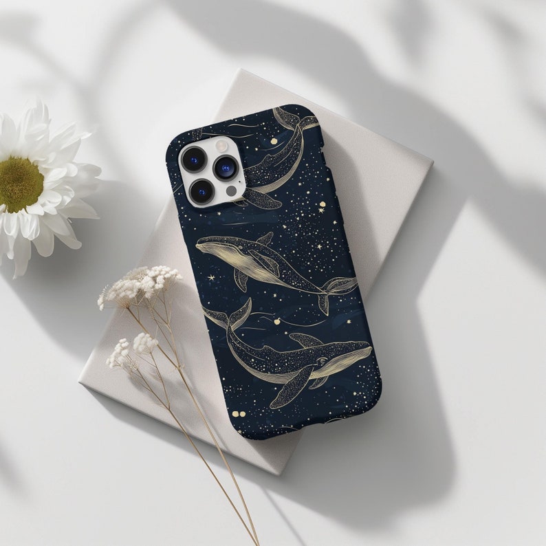 Whales Swimming in the Ocean, Dark Blue Phone Case, Aesthetic Whale ...