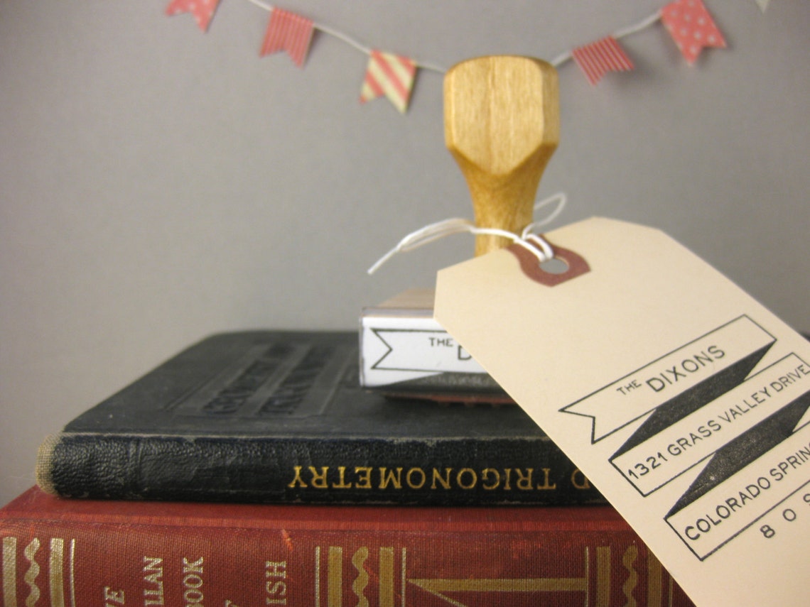 Custom Address Stamp: Modern Ribbon Banner, Housewarming Gift - Etsy