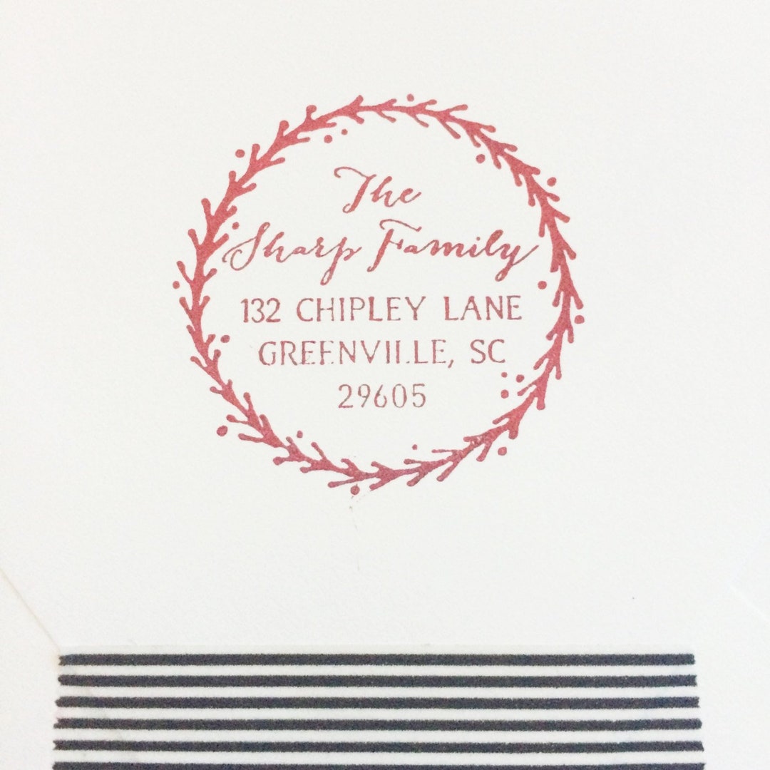 Christmas Wreath Custom Address Stamp - Return Address Stamp Modern ...