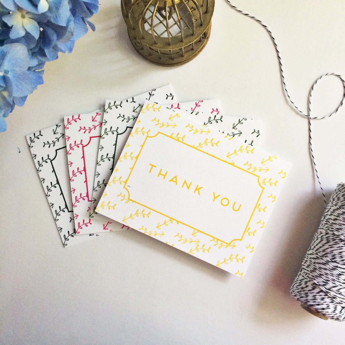 Floral Thank You Card Set Hand Illustrated Blank Inside - Etsy