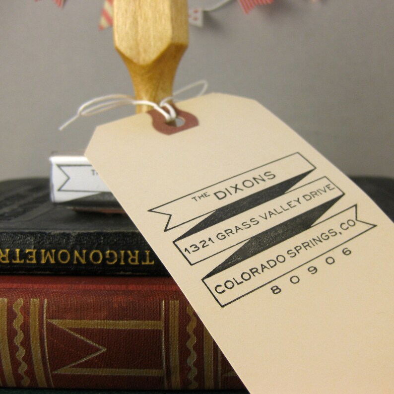 Custom Address Stamp: Modern Ribbon Banner, Housewarming Gift - Etsy