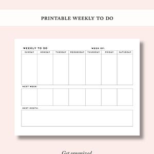 Printable Weekly to Do List | Simple Minimalist Organizer Planner ...