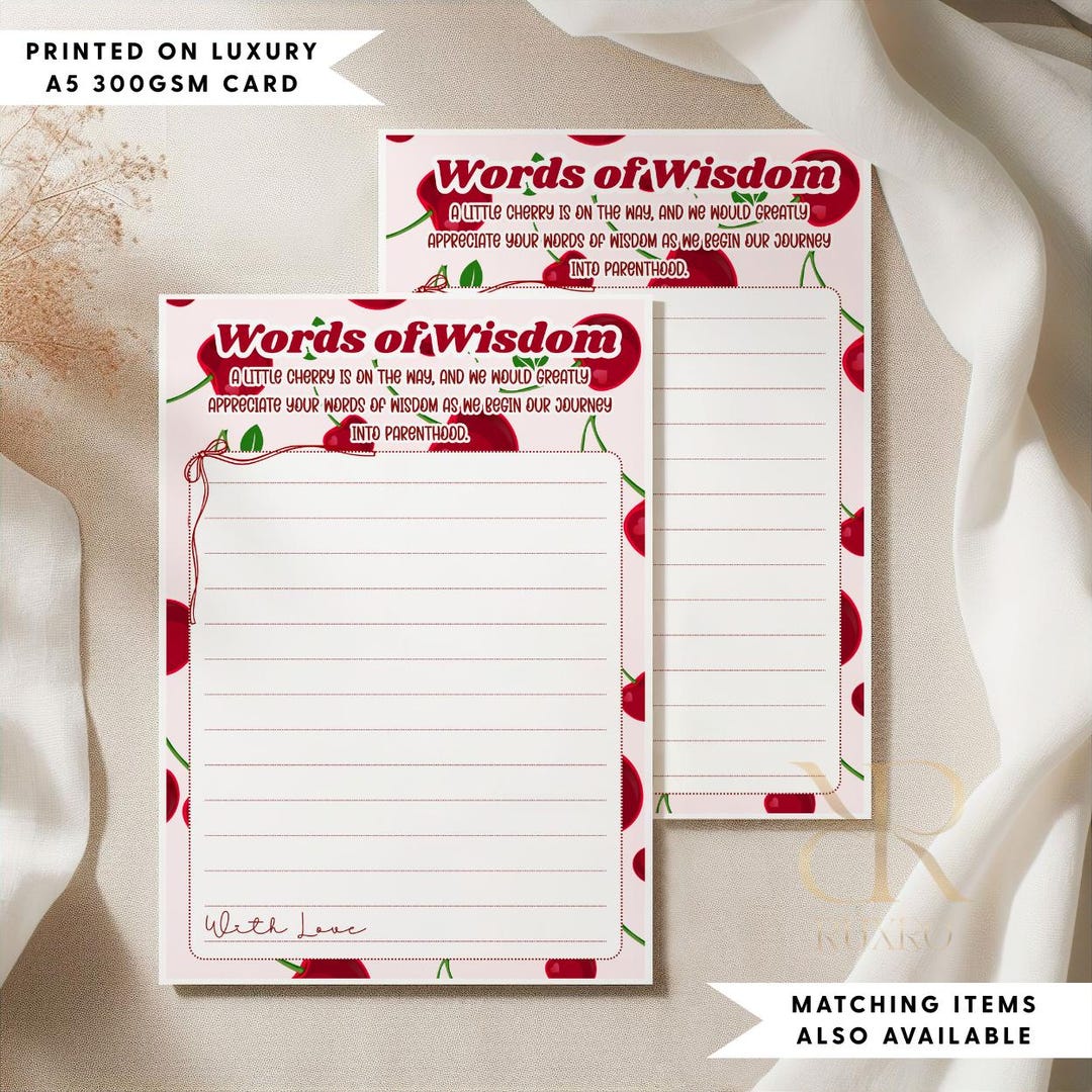 Cherry Baby Shower Words of Wisdom Cards | Advice Keepsake Game | A5 ...