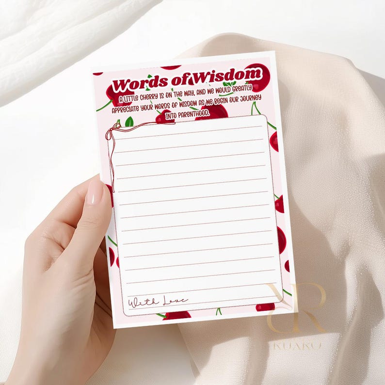 Cherry Baby Shower Words of Wisdom Cards | Advice Keepsake Game | A5 ...