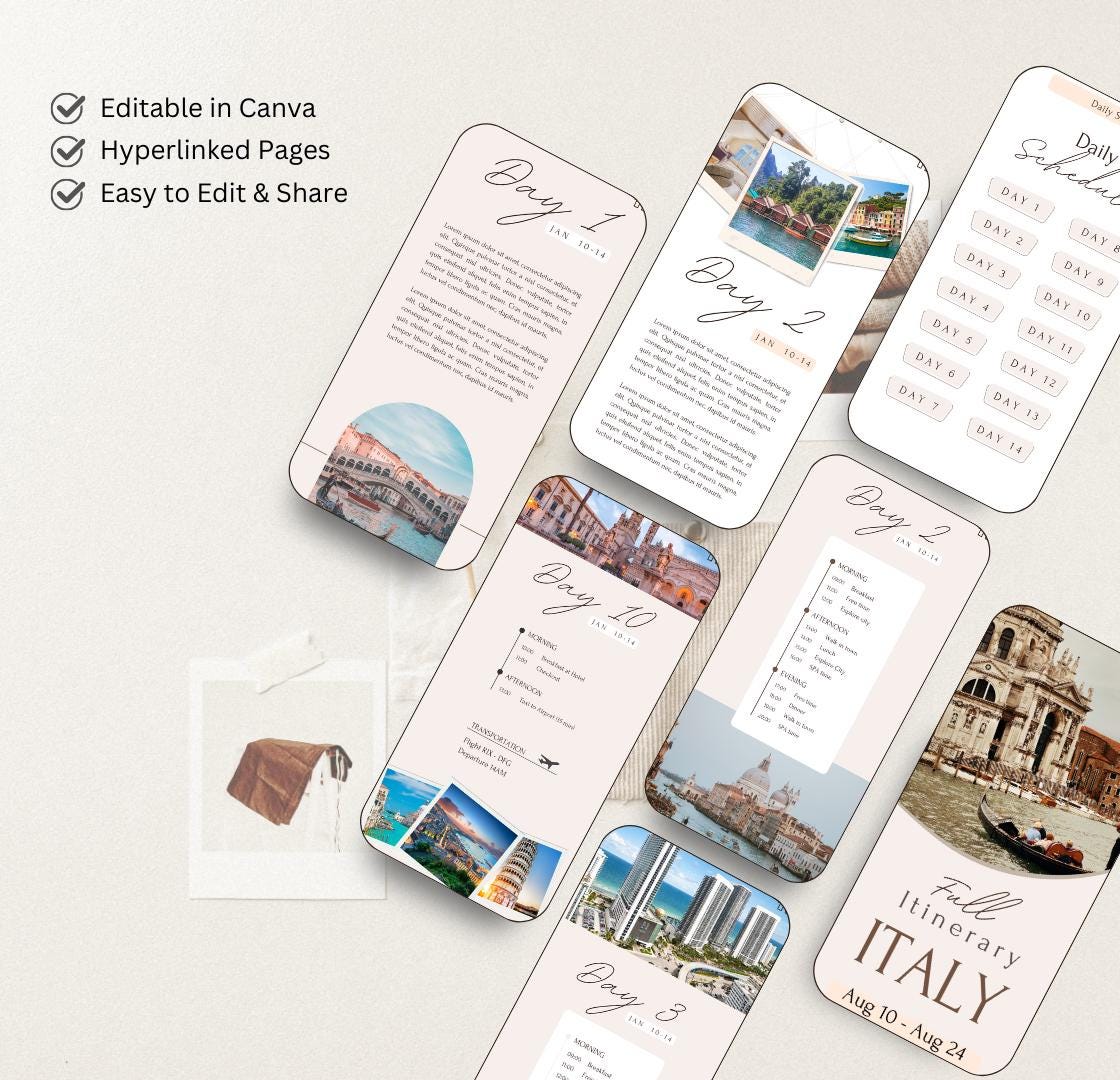 Italy Travel Itinerary Template, Customizable 7 Day Trip Planner ...