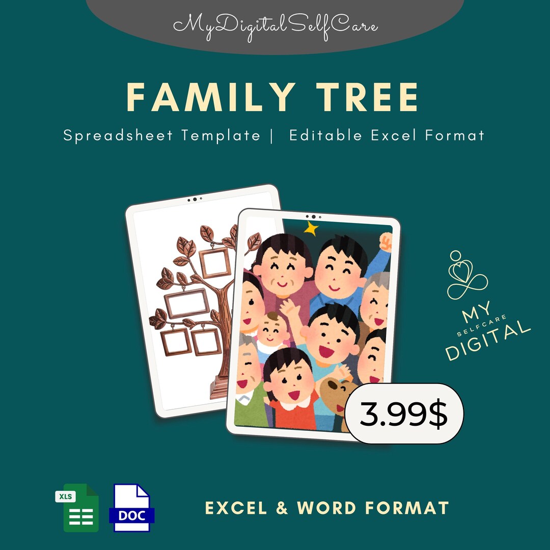 Family Tree Spreadsheet Template Editable Excel Format Ancestry Tracker ...