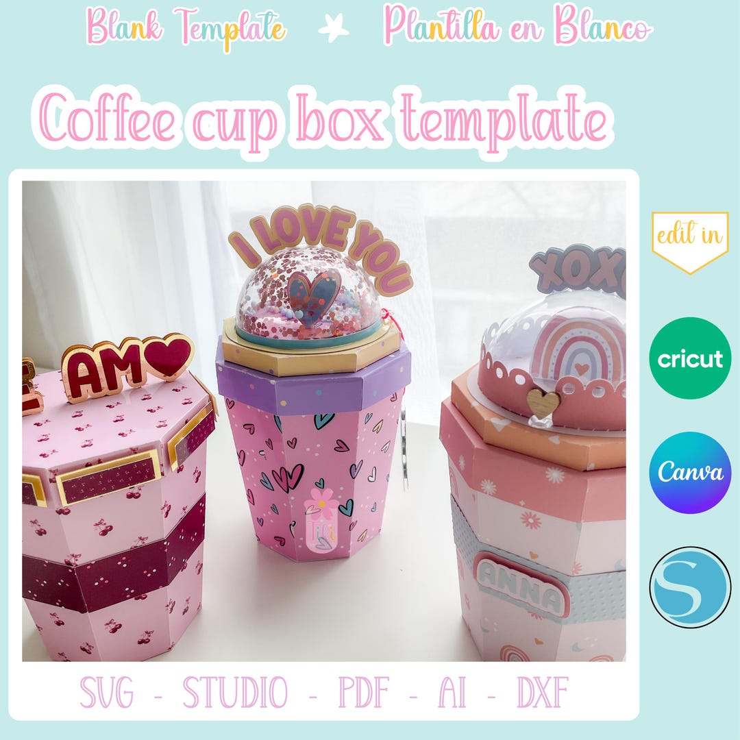 Coffee Cup Gift Box Template Printable Coffee Favor Box DIY Paper Treat ...