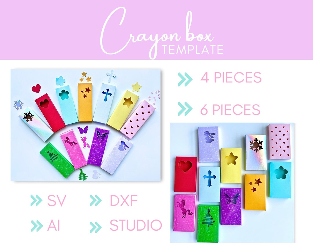 Crayon Box SVG Template Set, DIY Favor Boxes for Crayons, Digital ...