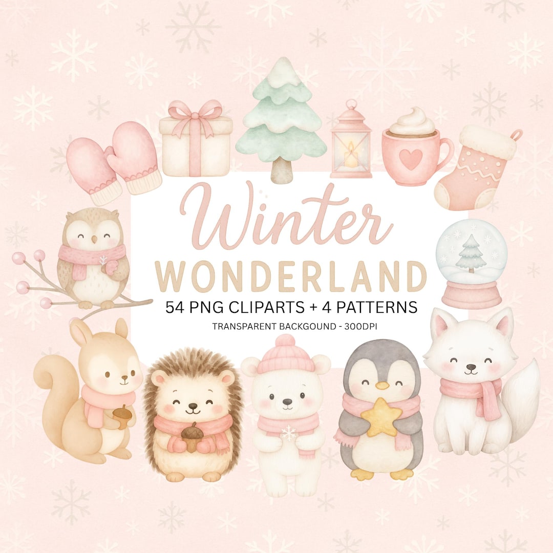 Winter Wonderland Watercolor Cliparts Bundle for Planner & Scrapbooking ...