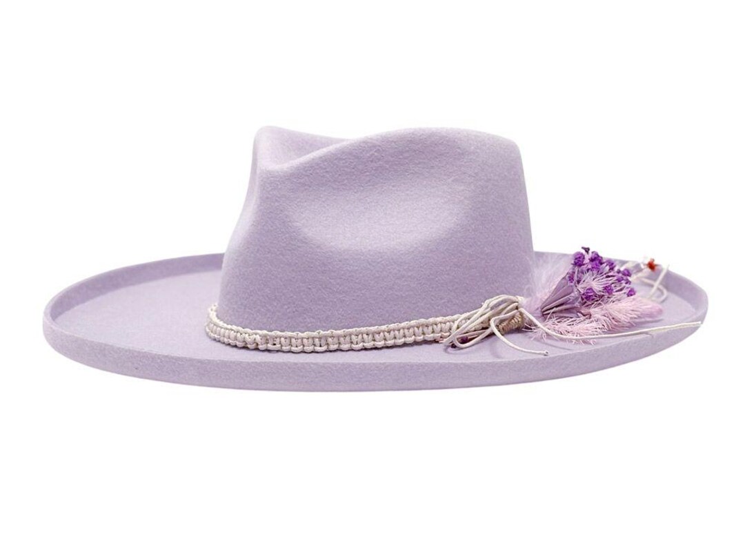 Australian Wool Felt Curled-up Brim Fedora Hat With Natural Dry Flowers ...