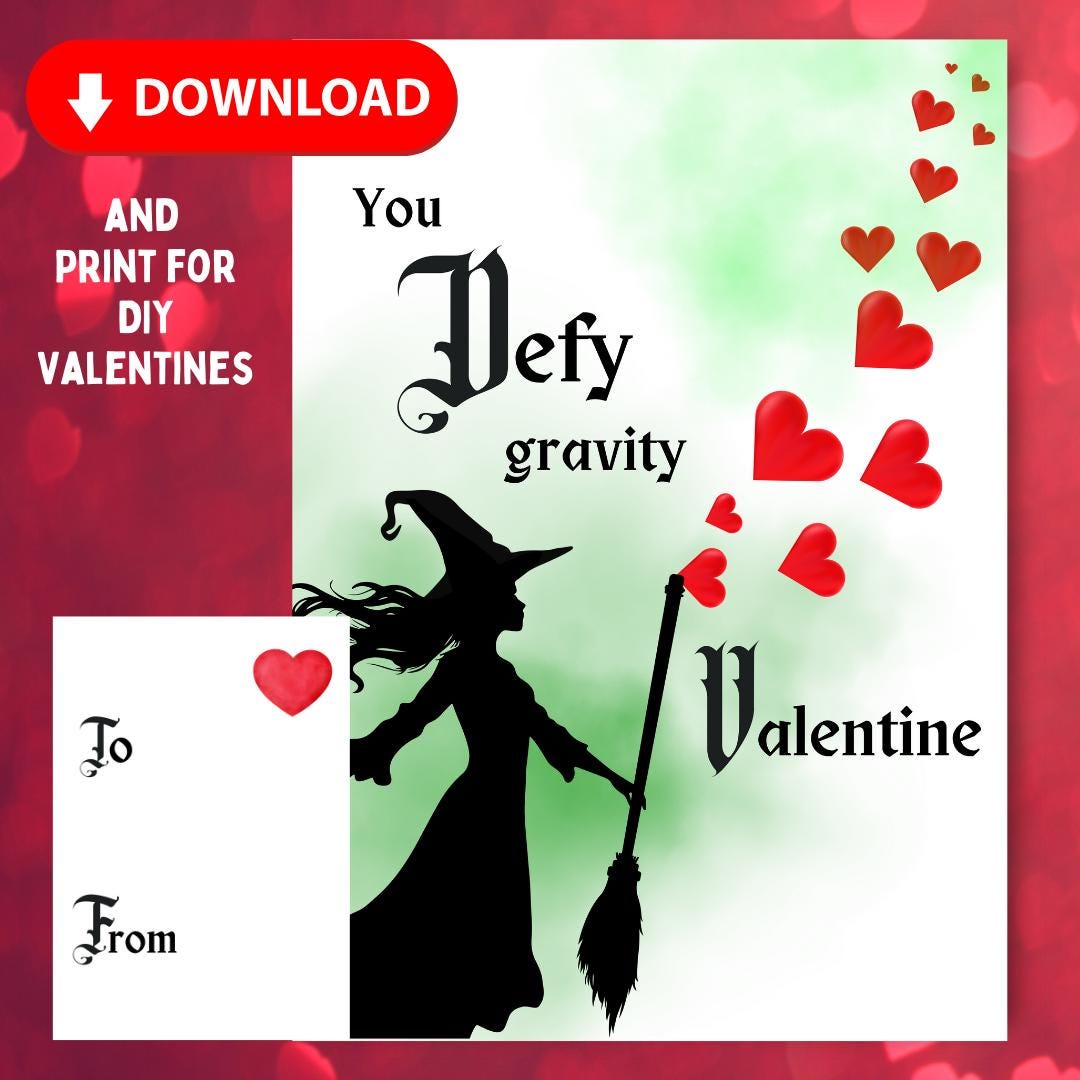Printable Valentine Sheet, Wicked Valentine, DIY Valentine, Instant ...