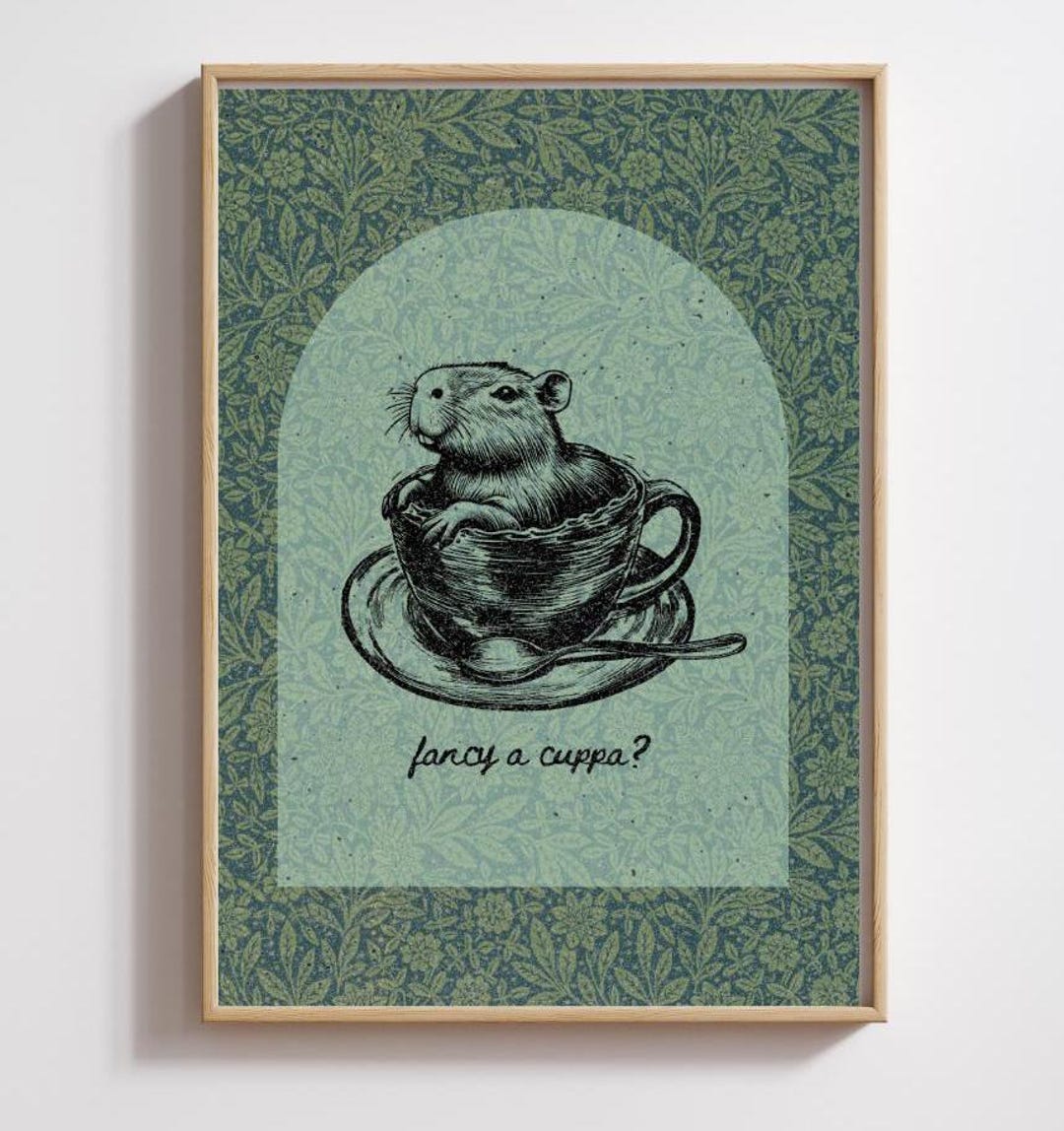 Capybara Printable Art – Fancy a Cuppa? Cute Tea Lover Wall Decor ...