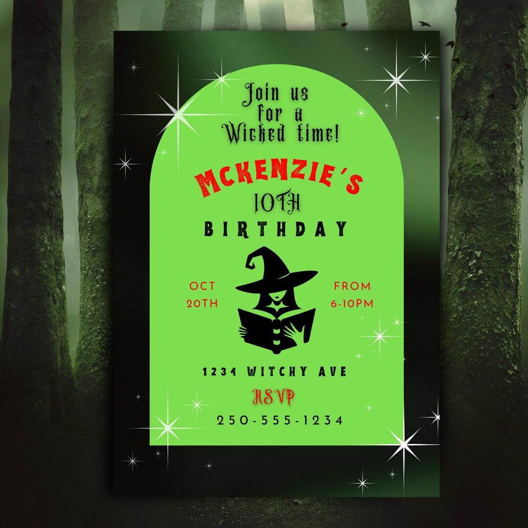 Wicked Inspired Birthday Invitation, Witchy Birthday, Wicked Witch ...