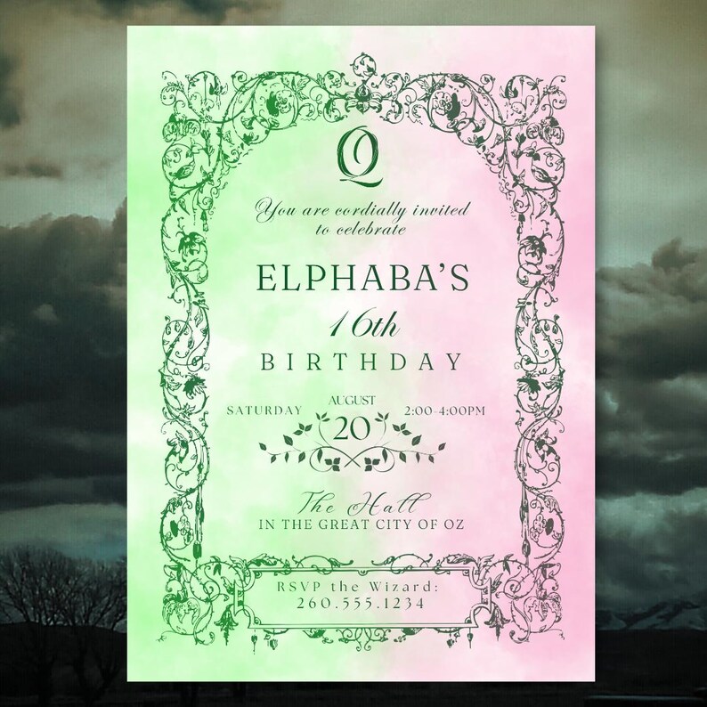 Wicked Inspired Birthday Invitation, Elphaba Inspired Invitation, Evite ...