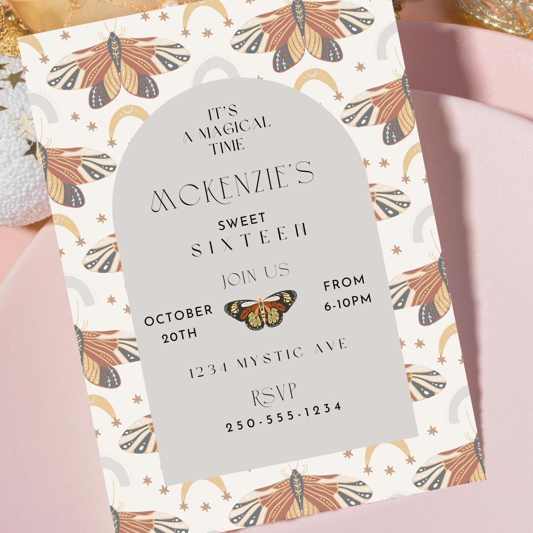 Mystical Moth Birthday Invitation | Minimalist & Elegant | Tween or ...