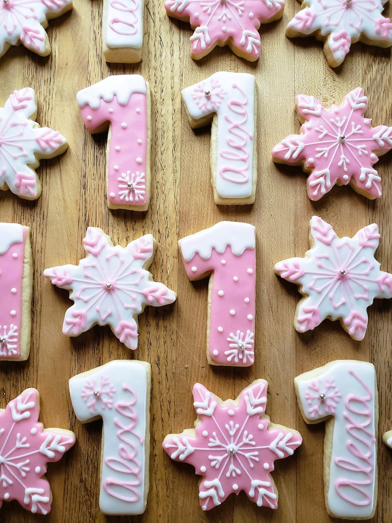 Snowflake Theme Cookies Birthday Cookies Frozen Pink Snowflake Cookies ...