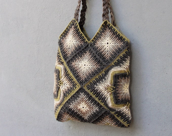 Escher Inspired Bag, Hand Crocheted Ton Sur Ton Bag in Cream, Brown ...