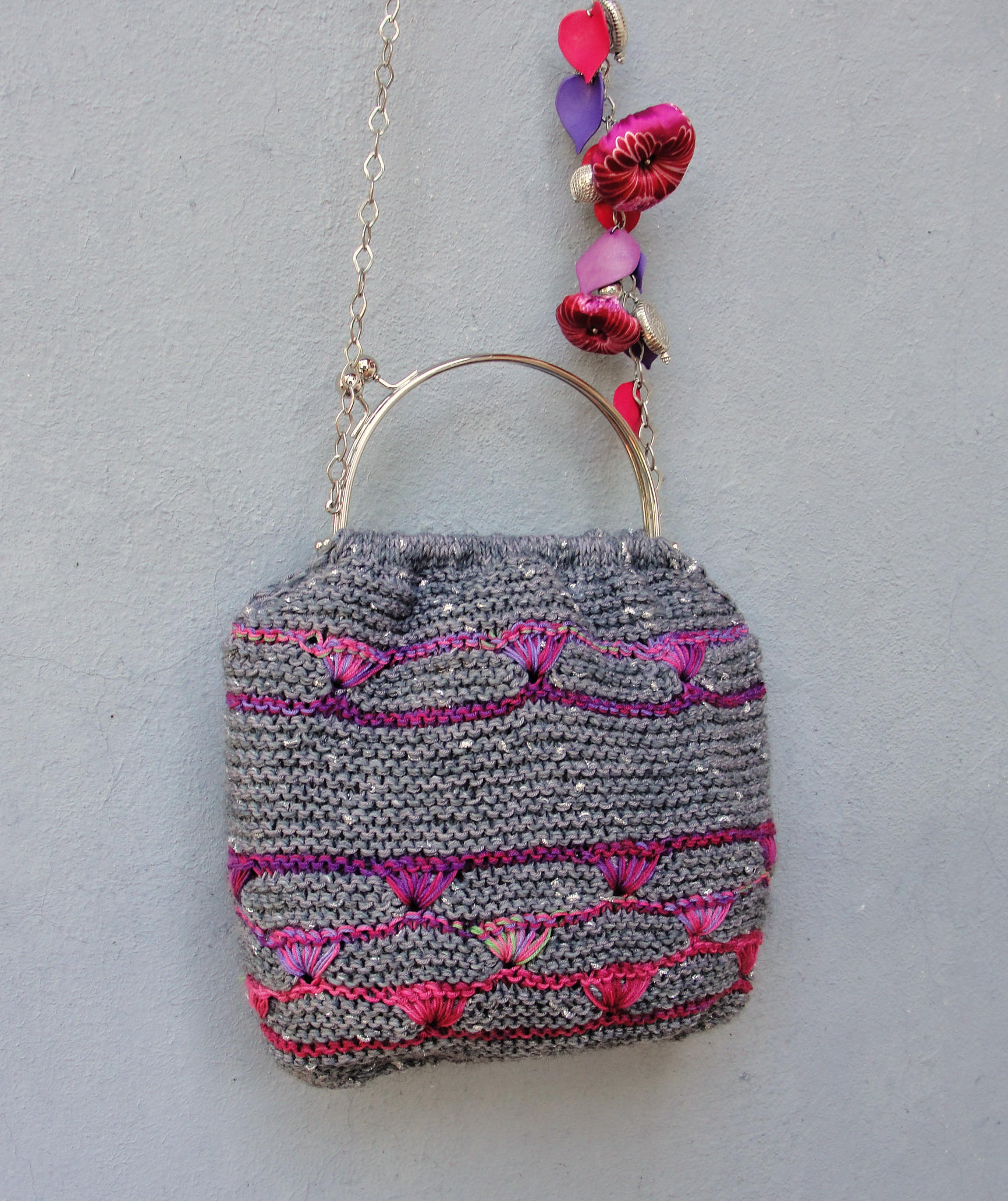 Knitted Gray With Purple Bag Hand Knitted Bohemian Purse - Etsy