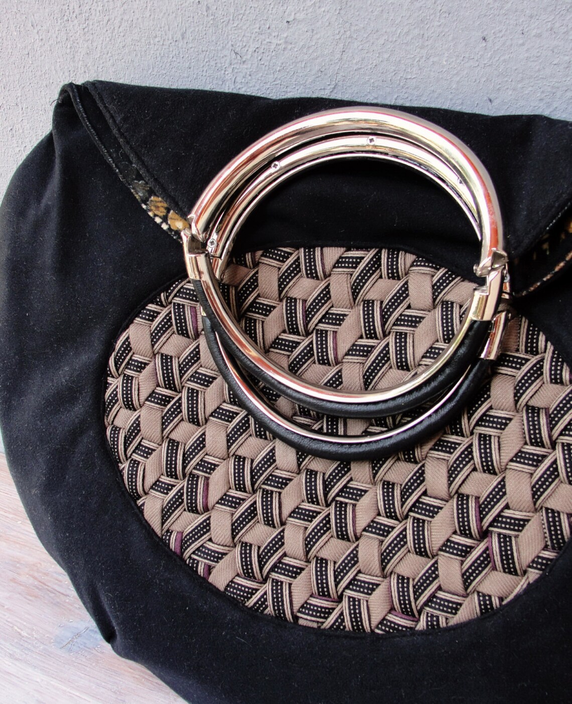 Japanese Mesh Work Tote, Geometric Woven Bag, Black Purse Made With ...