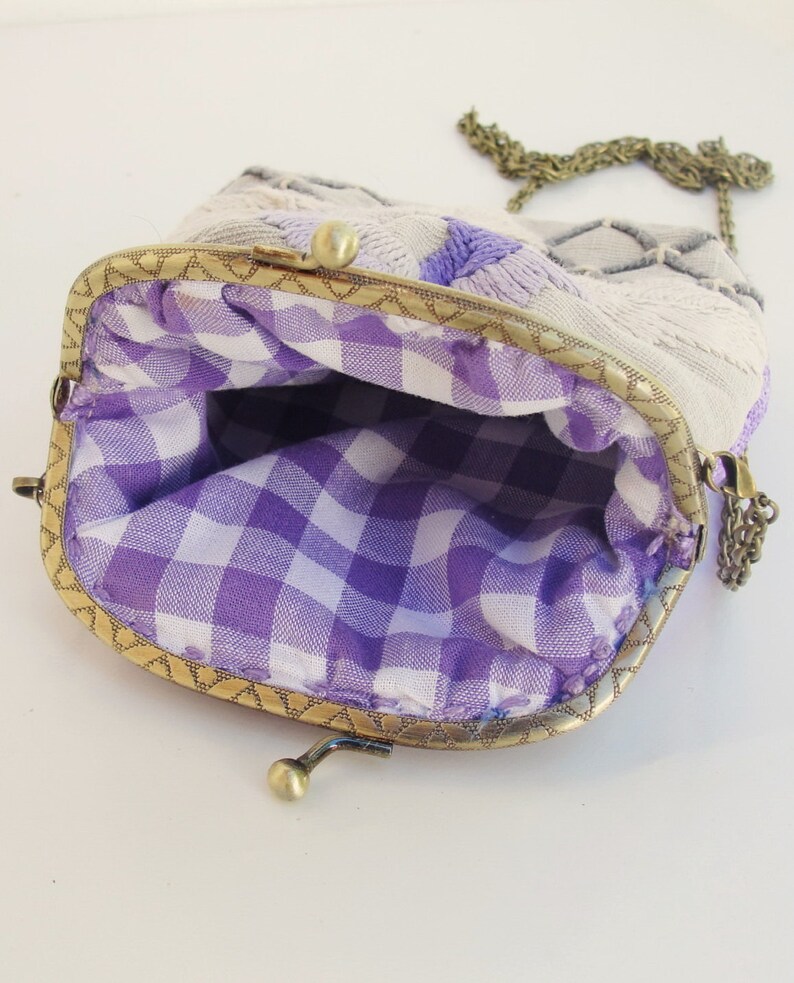 Romantic Clutch Lilac Vintage Embroidery Purse Kiss Lock Pouch - Etsy