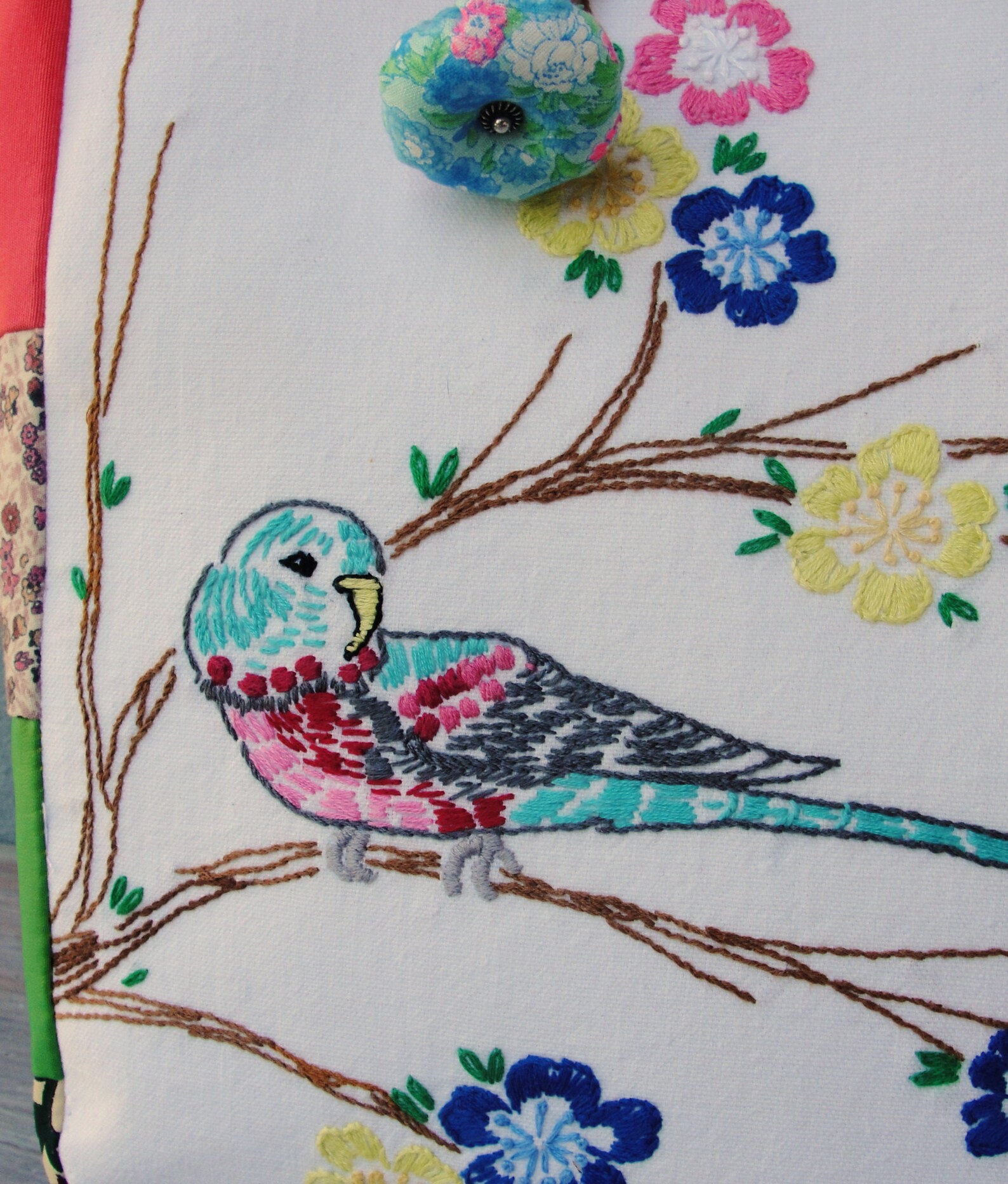 Embroidered Bird Tote Leather Buddy Birds Tote Colorful Bohemian Bag ...