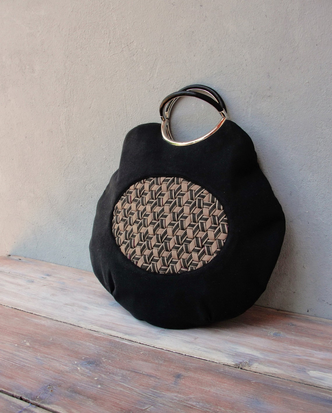 Japanese Mesh Work Tote, Geometric Woven Bag, Black Purse Made With ...