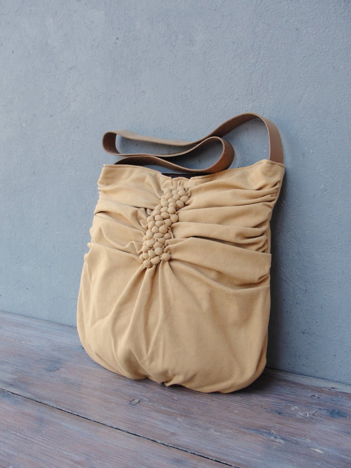 Bubble Smocked Bag With Leather Strap, Textured Pleaded Tote With Hand ...
