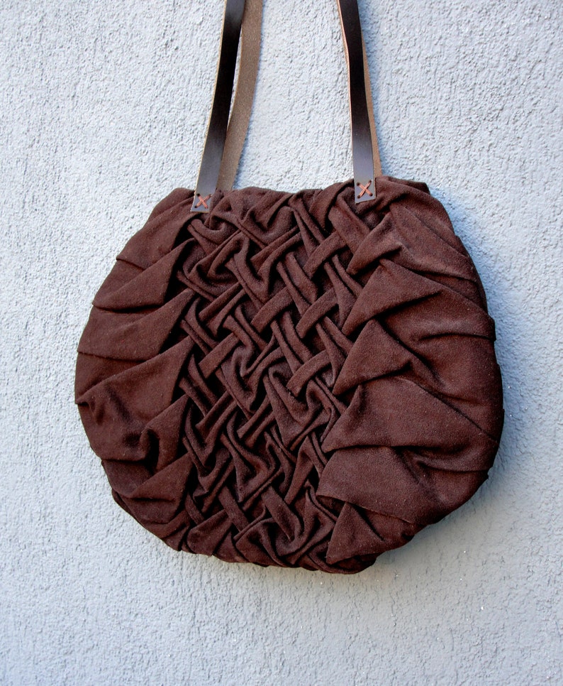 Smocked and Pleated Chocolate Bag, Leather Strap Shoulder Bag - Etsy