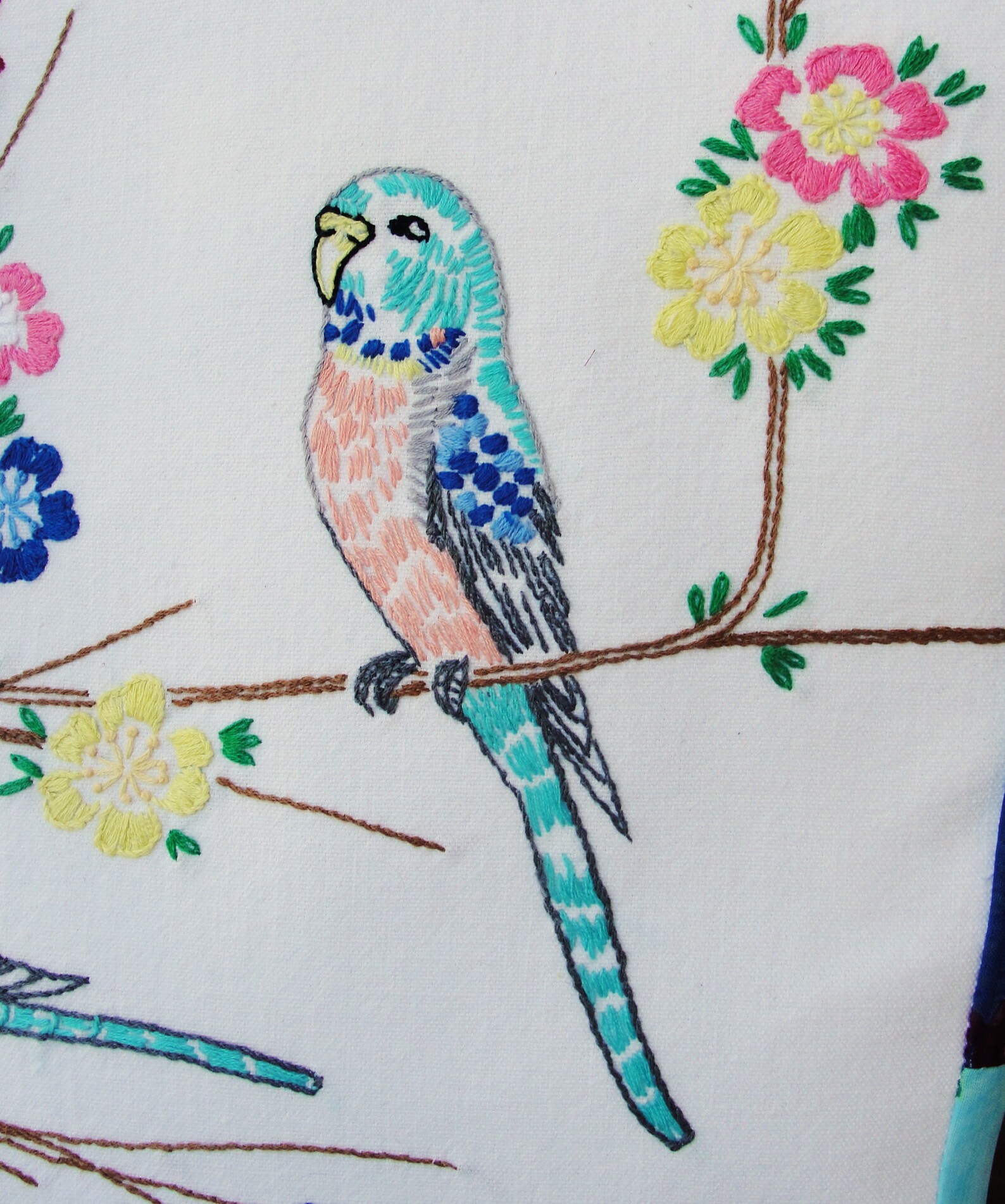 Embroidered Bird Tote Leather Buddy Birds Tote Colorful Bohemian Bag ...