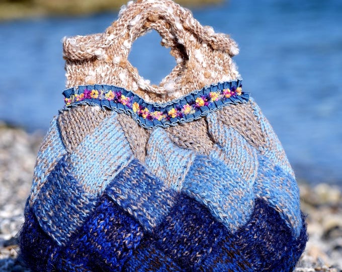 Ombre Knitted Bag, Soft Ocean Colors Bohemian Bag, Dark Blue, Light ...