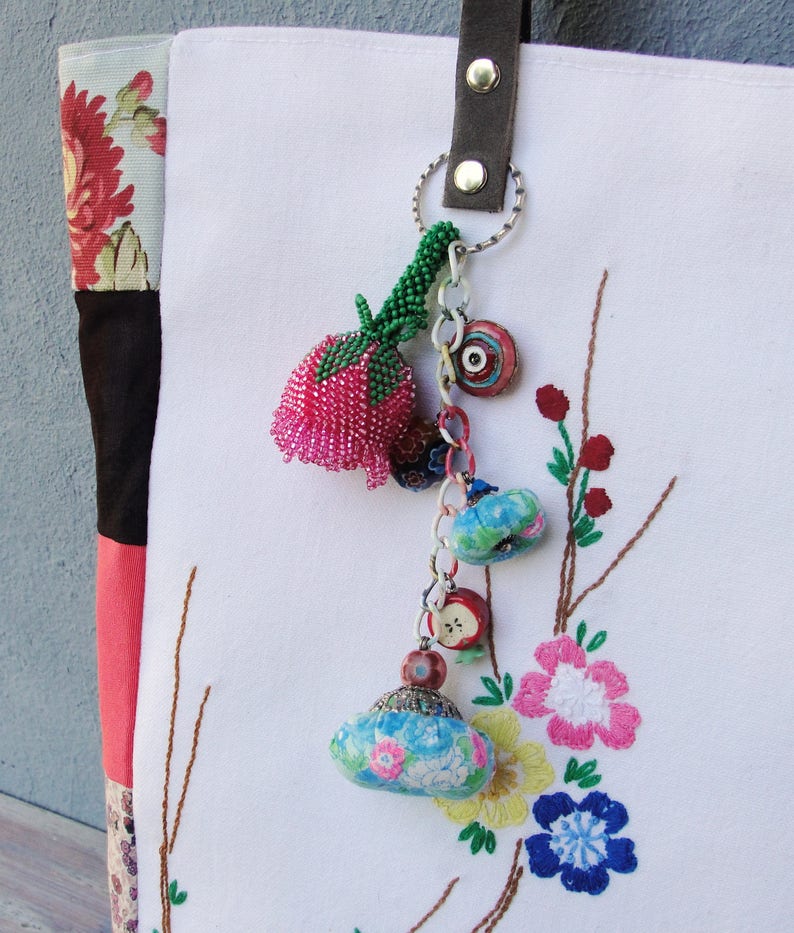 Embroidered Bird Tote Leather Buddy Birds Tote Colorful Bohemian Bag ...