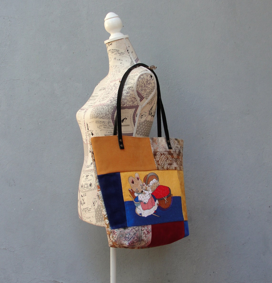 Embroidered Patchwork Tote Mama Mouse With 3 Baby Mice - Etsy