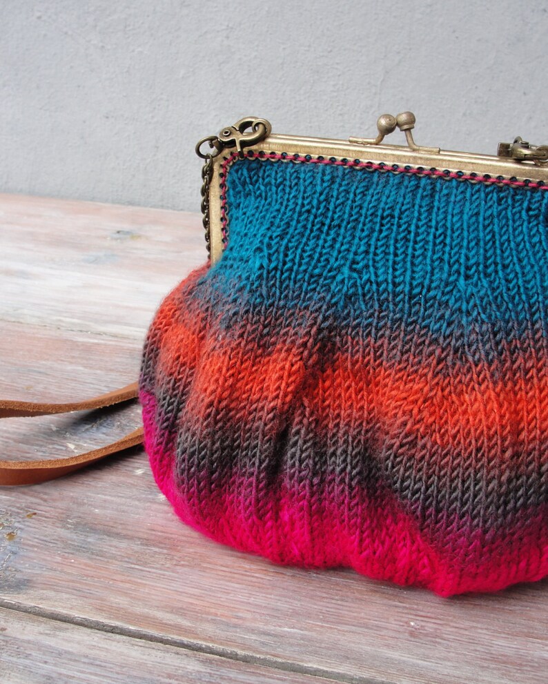 Ombré Rainbow Pouch Clutch Hand Knitted With Chain and Leather Strap - Etsy