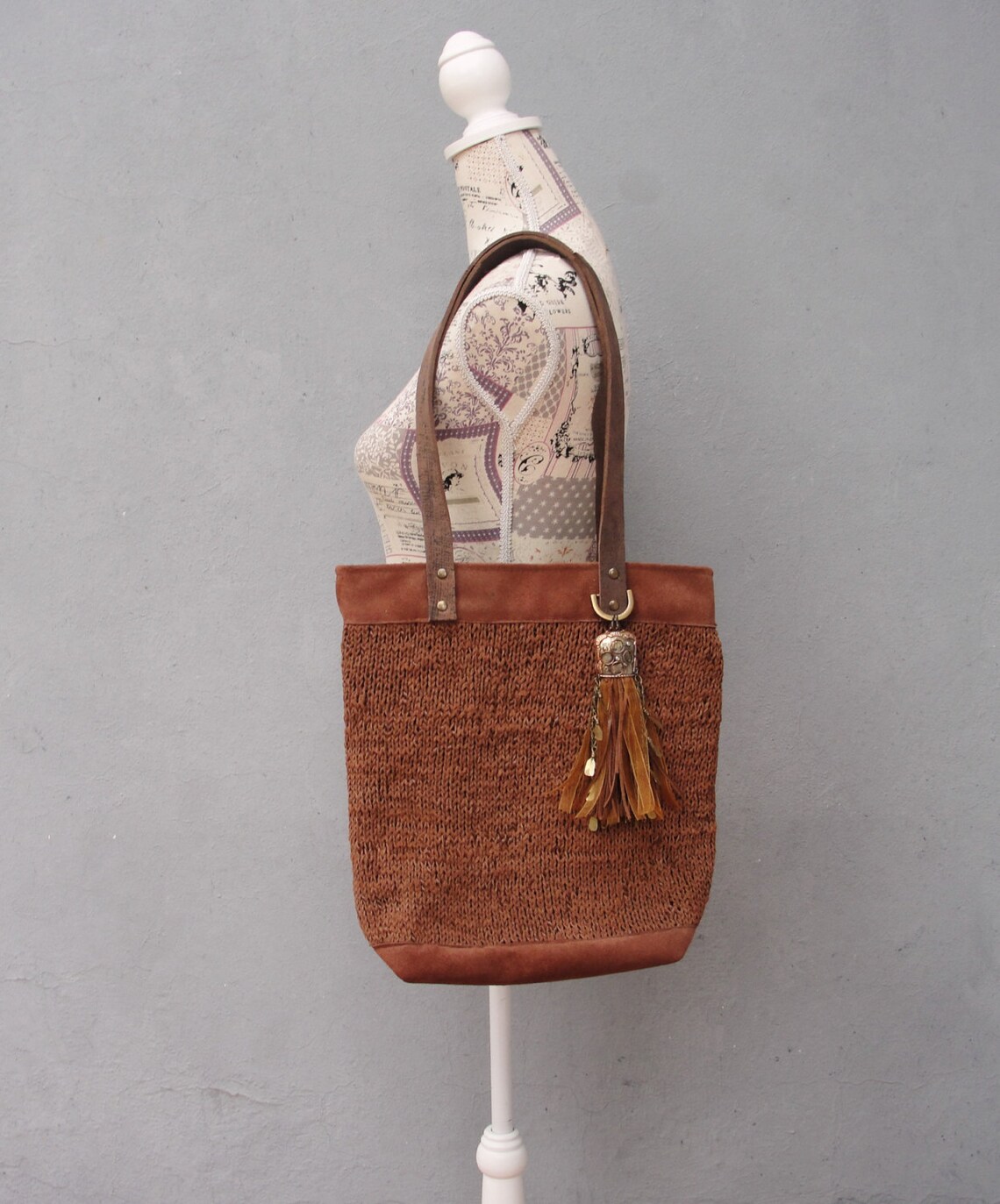 Bohemian Leather Bag Knitted Leather Tote Bag Made With - Etsy