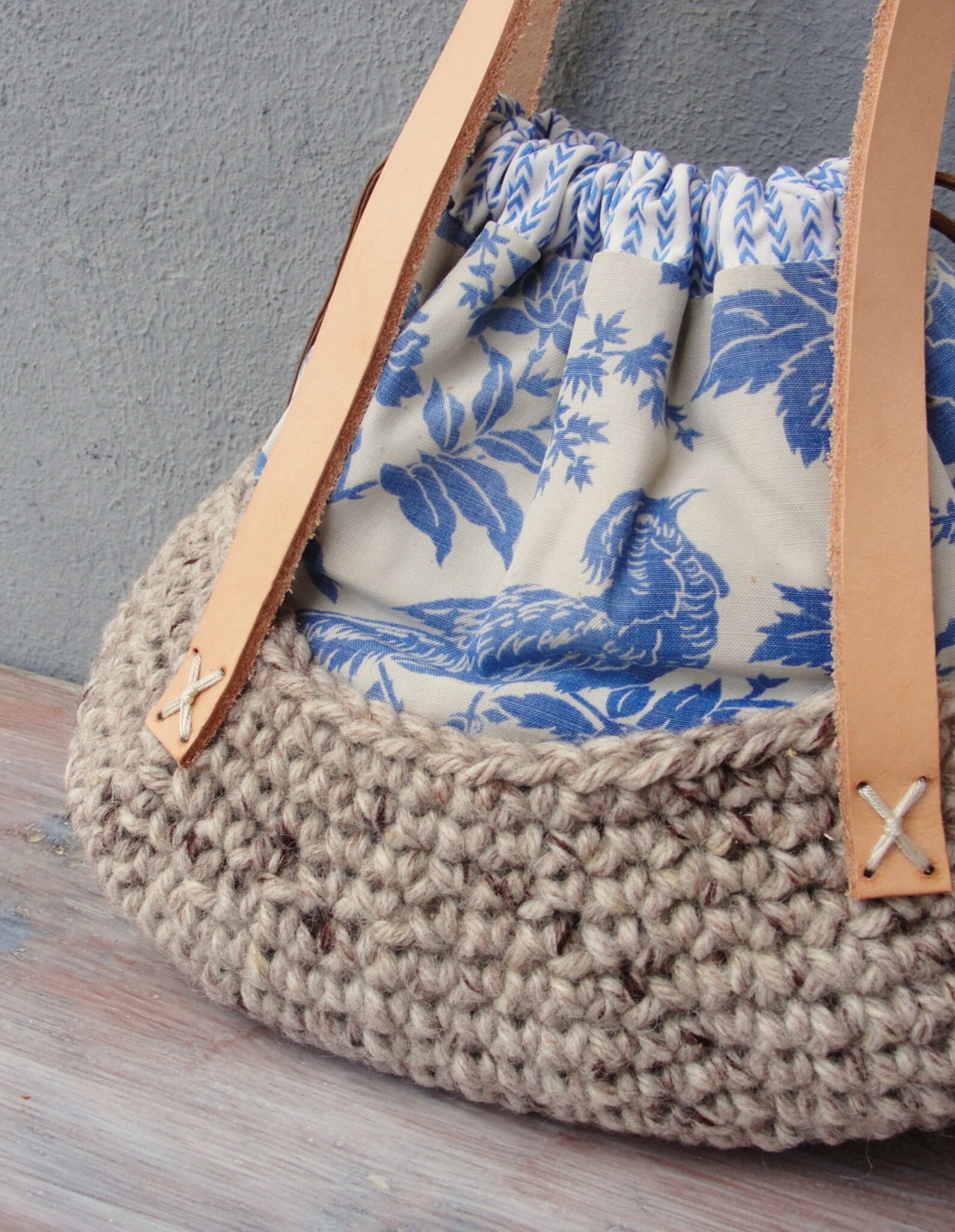 Bird's Nest Bag - Antique Fabric, Leather Handles and Crochet - Etsy