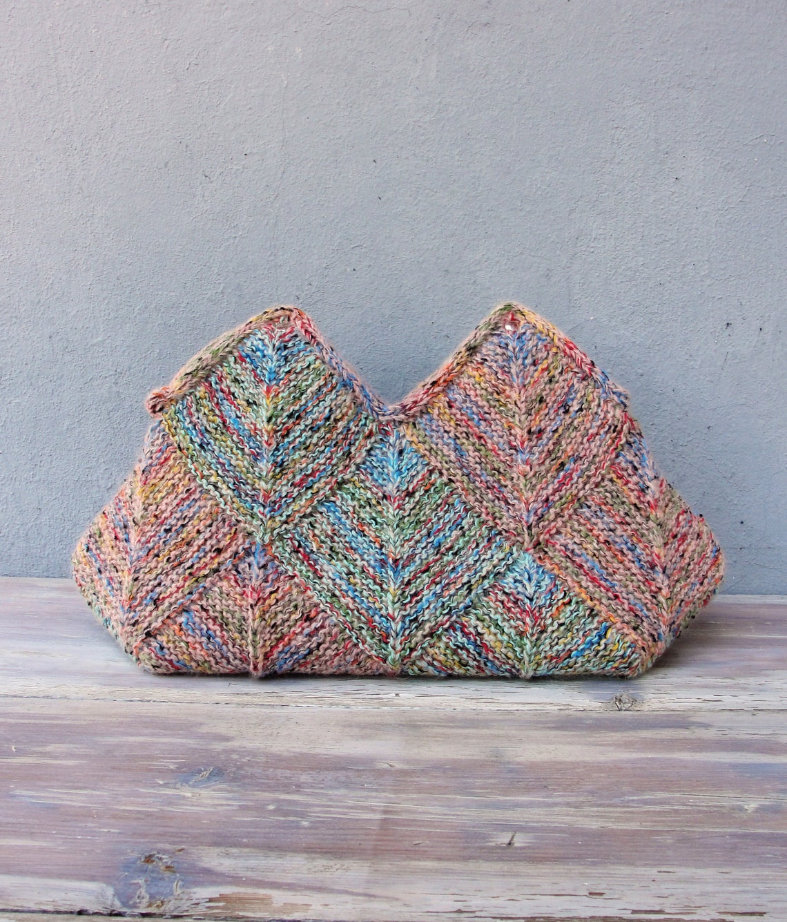 Knitted Pastel Geometric Bag With Leather Straps Blue Green - Etsy