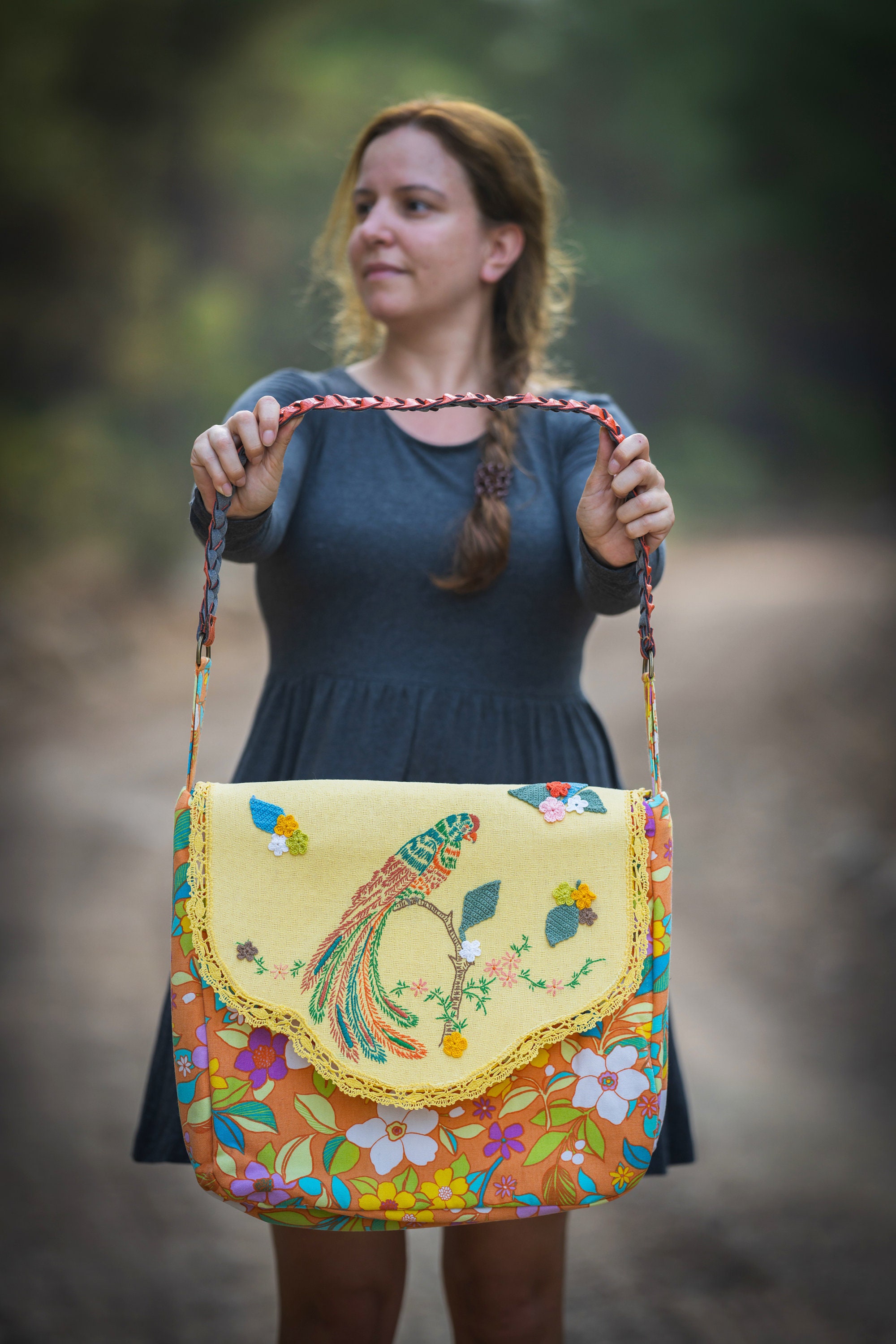 Embroidered Bird Messenger Laptop MacBook Bag Sleeve With Vintage ...