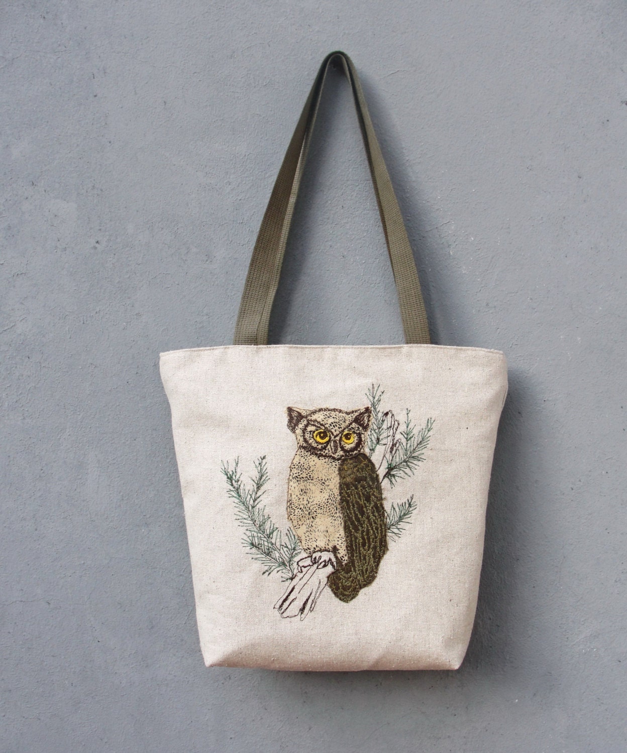 Linen Embroidered Owl Tote Natural Woodland Bag - Etsy
