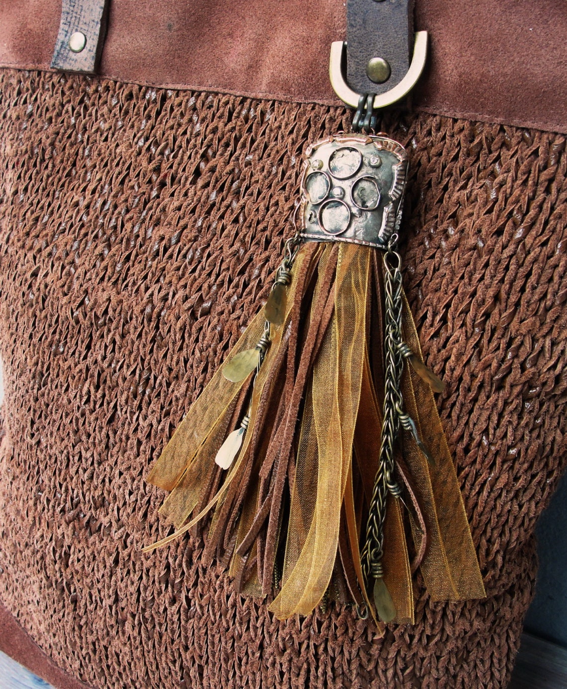 Bohemian Leather Bag Knitted Leather Tote Bag Made With - Etsy