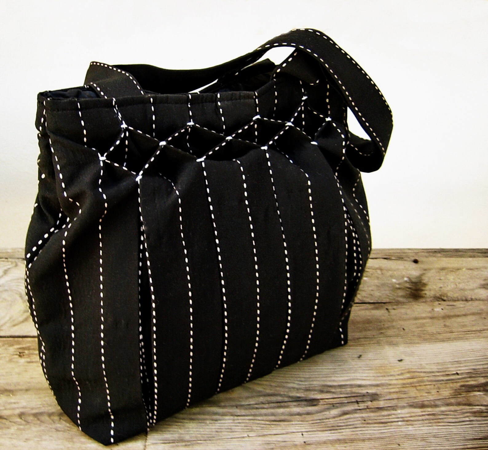 Striped, Smocked, Pleated - Black Jet Bag - Etsy