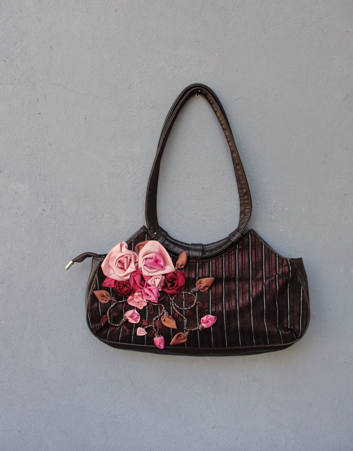 Ribbon Embroidered Shoulder Bag Delicious Browns and Pinks - Etsy