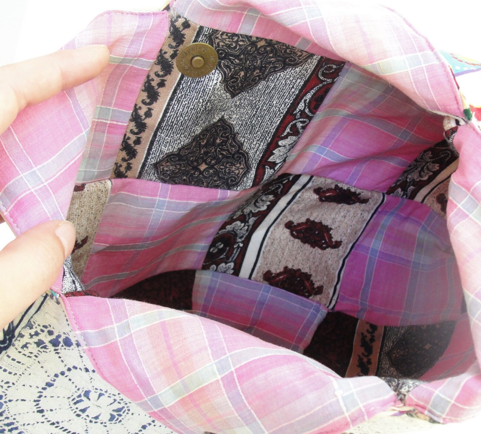 Patched History Bag - Vintage Fabrics and Doilies Patchwork - Etsy