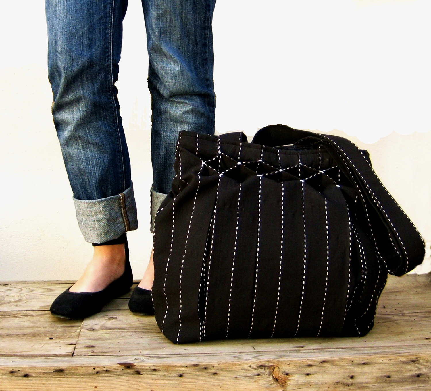 Striped, Smocked, Pleated - Black Jet Bag - Etsy