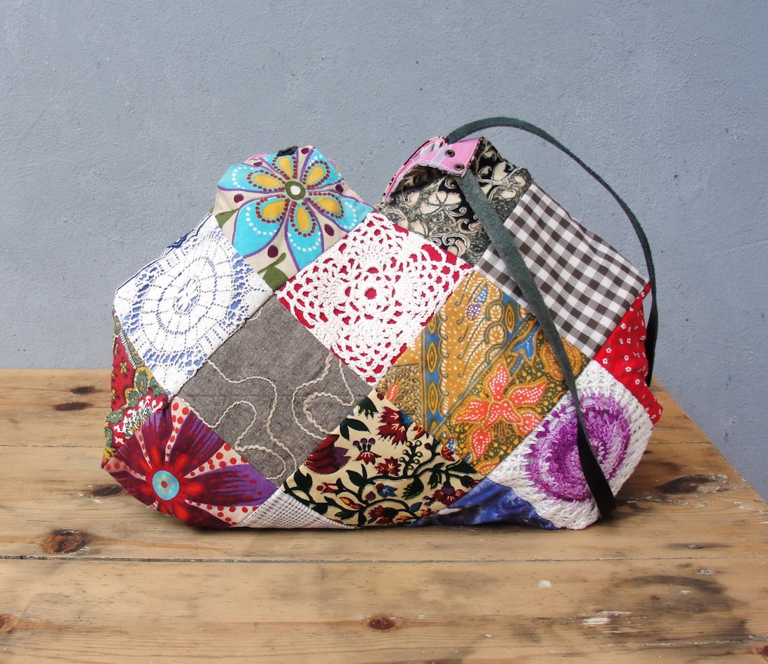 Patched History Bag - Vintage Fabrics and Doilies Patchwork - Etsy