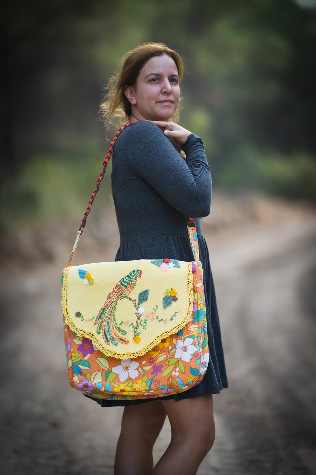 Embroidered Bird Messenger Laptop MacBook Bag Sleeve With Vintage ...