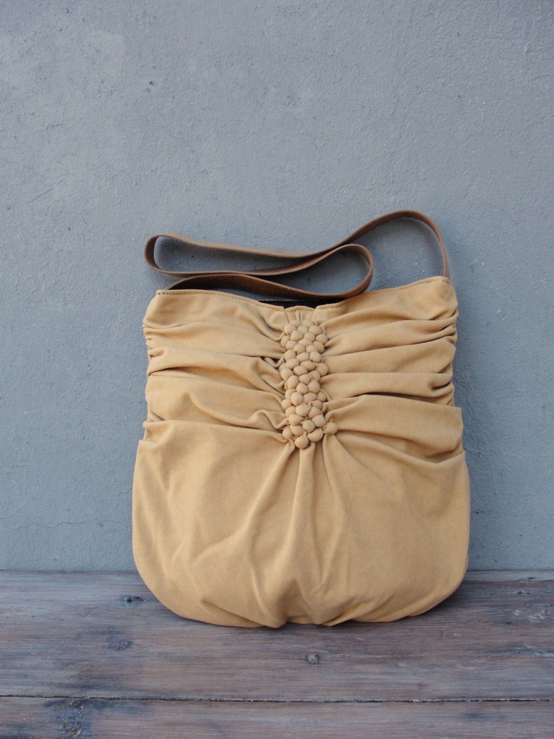 Bubble Smocked Bag With Leather Strap, Textured Pleaded Tote With Hand ...