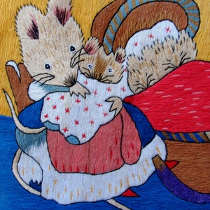 Embroidered Patchwork Tote, Mama Mouse With 3 Baby Mice Leather ...