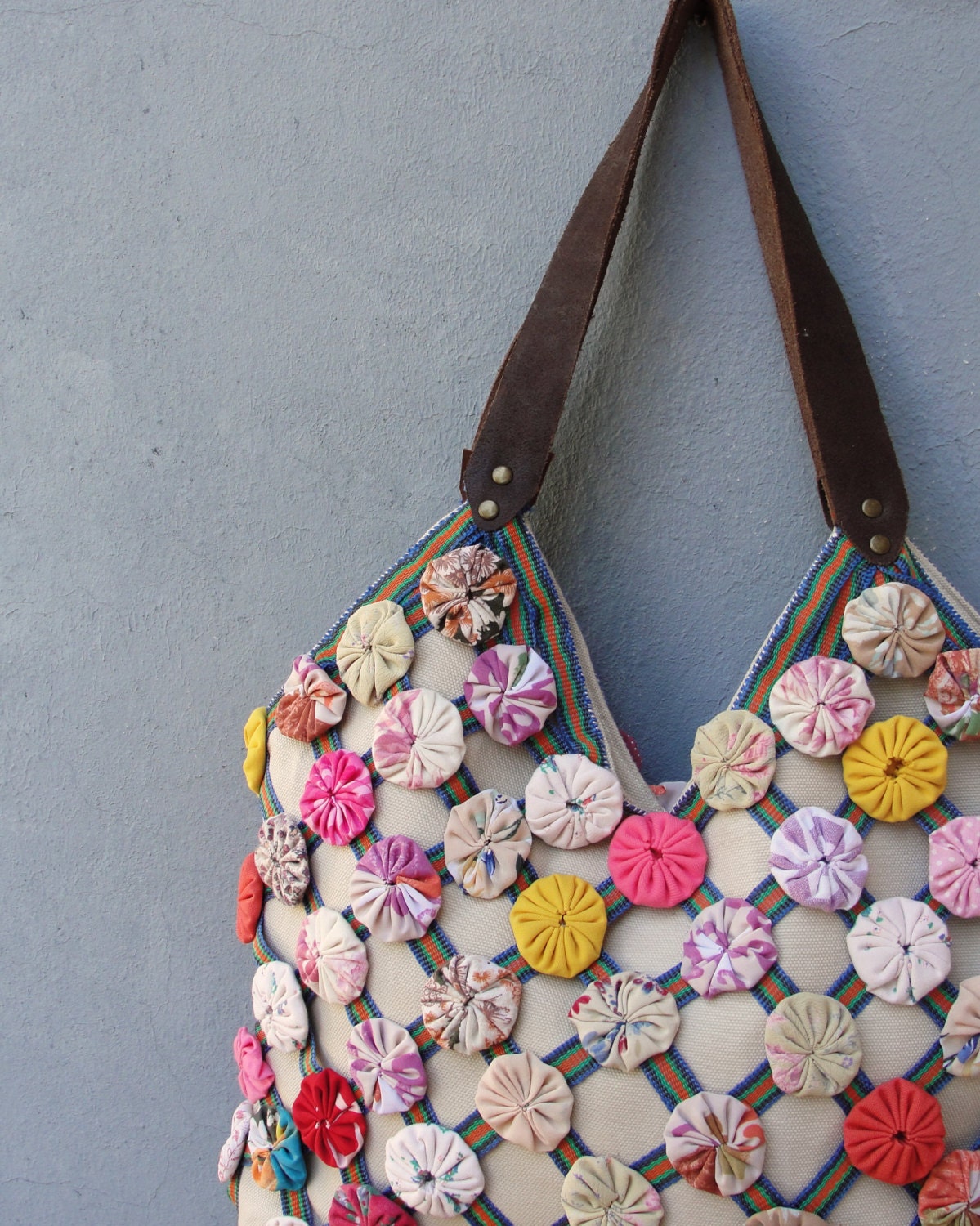Colorful Flower Bag, Hand Folded and Sewn Flowers, Leather Straps - Etsy